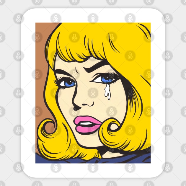 Blonde Crying Comic Girl Pop Art Sticker Teepublic